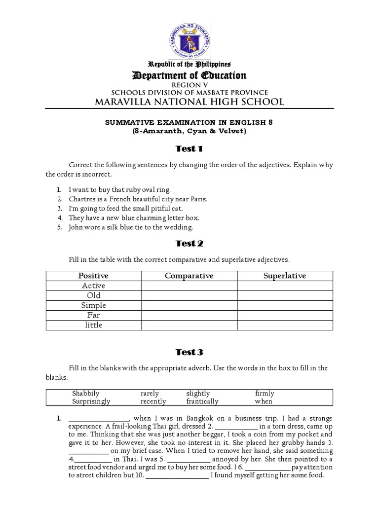 Department of Education: Test 1 | PDF | Translations | Learning