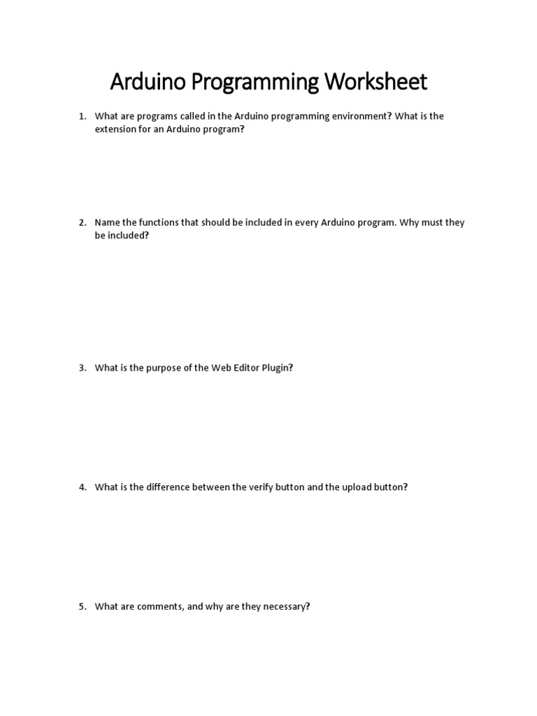 Week 5 Lab Arduino Programming Worksheet | PDF