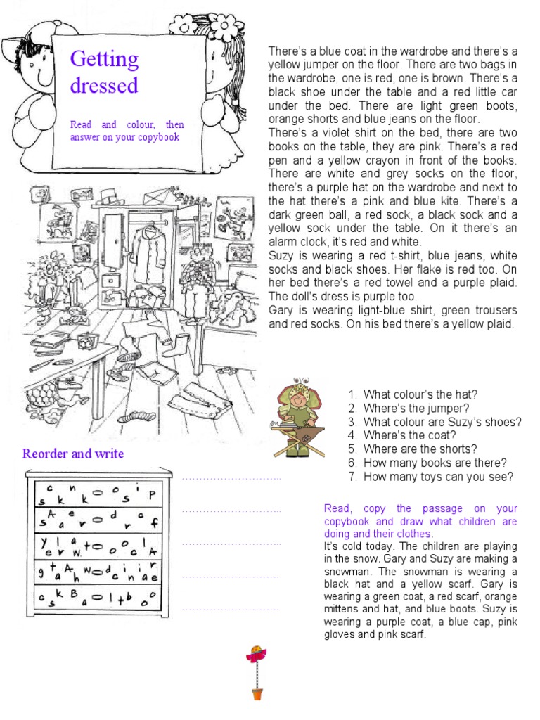 Getting Dressed: Read and Colour, Then Answer On Your Copybook | PDF ...