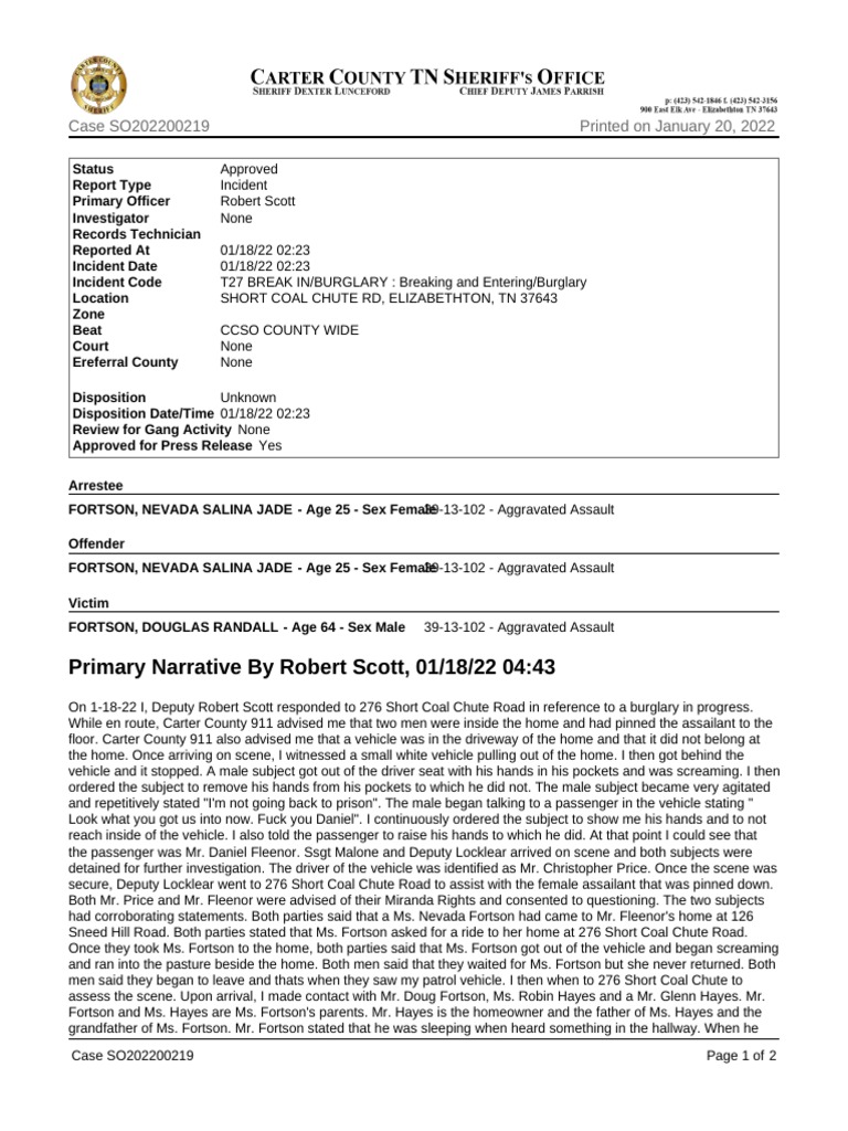Case Report 202200219 Nevada Fortson | PDF | Crime & Violence ...