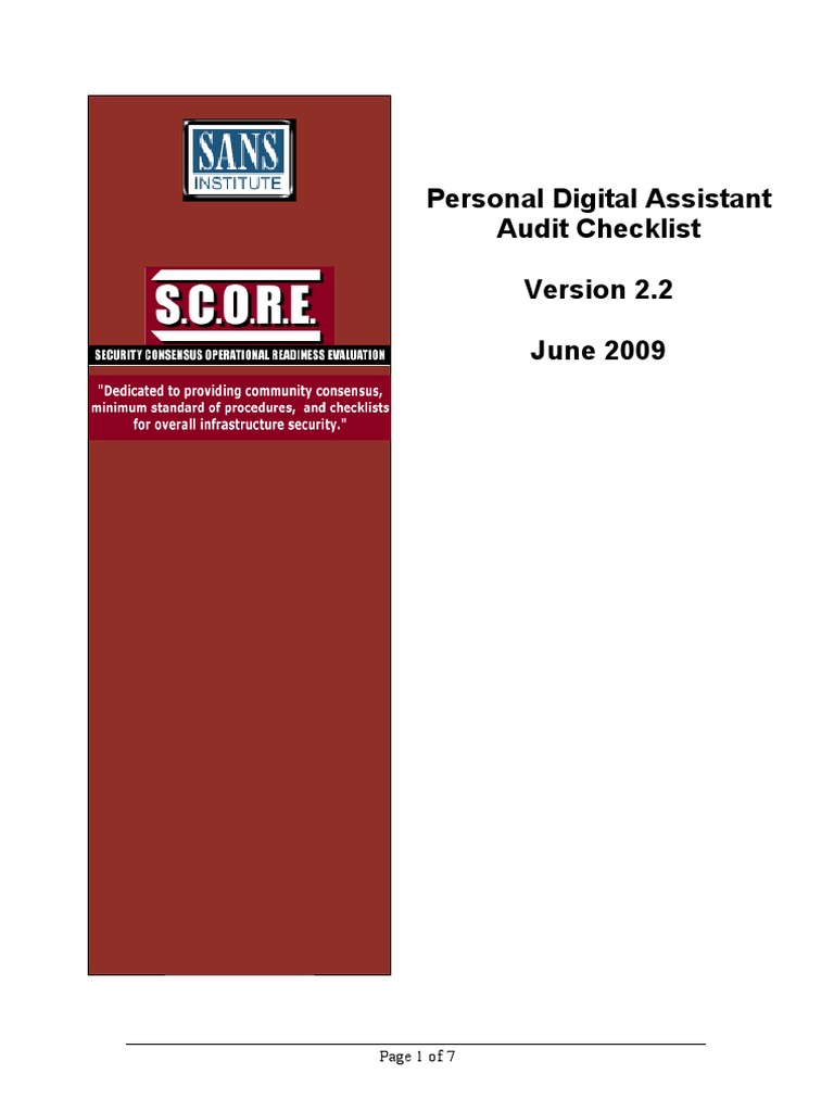 PDA Audit Checklist2 | PDF | Personal Digital Assistant | Secure ...