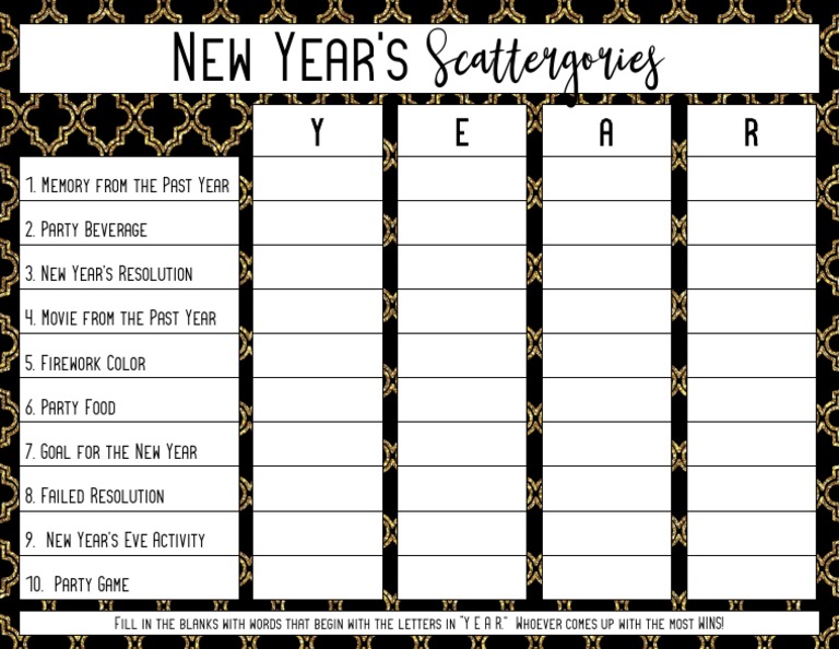 New Years Eve Scattergories Game | PDF | Sports & Recreation