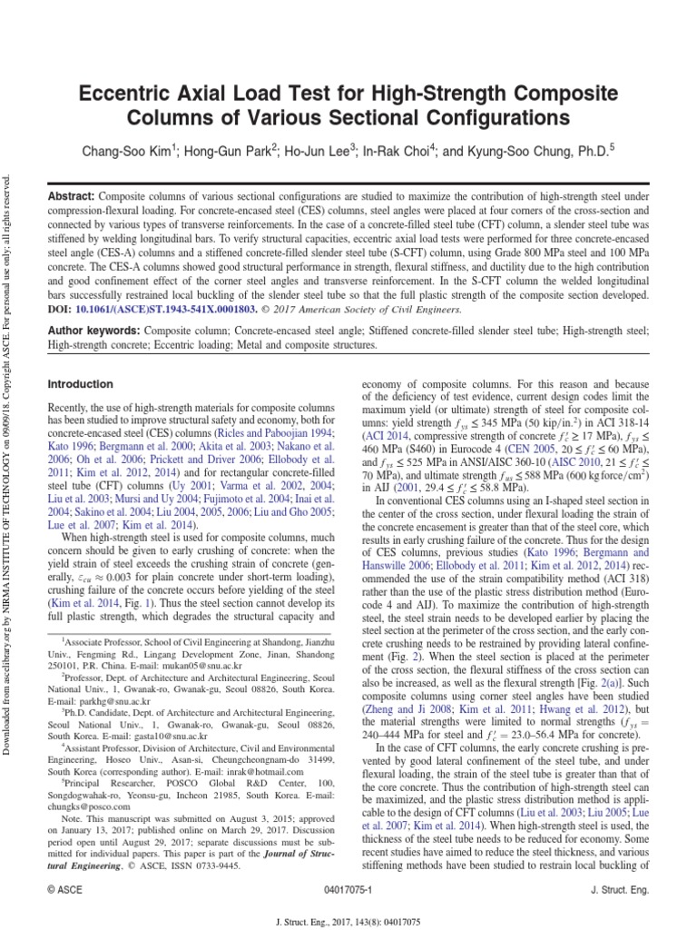 Eccentric Axial Load Test For High-Strength Composite Columns of ...