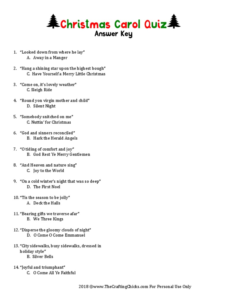 Christmas Carol Quiz Answer Key | PDF