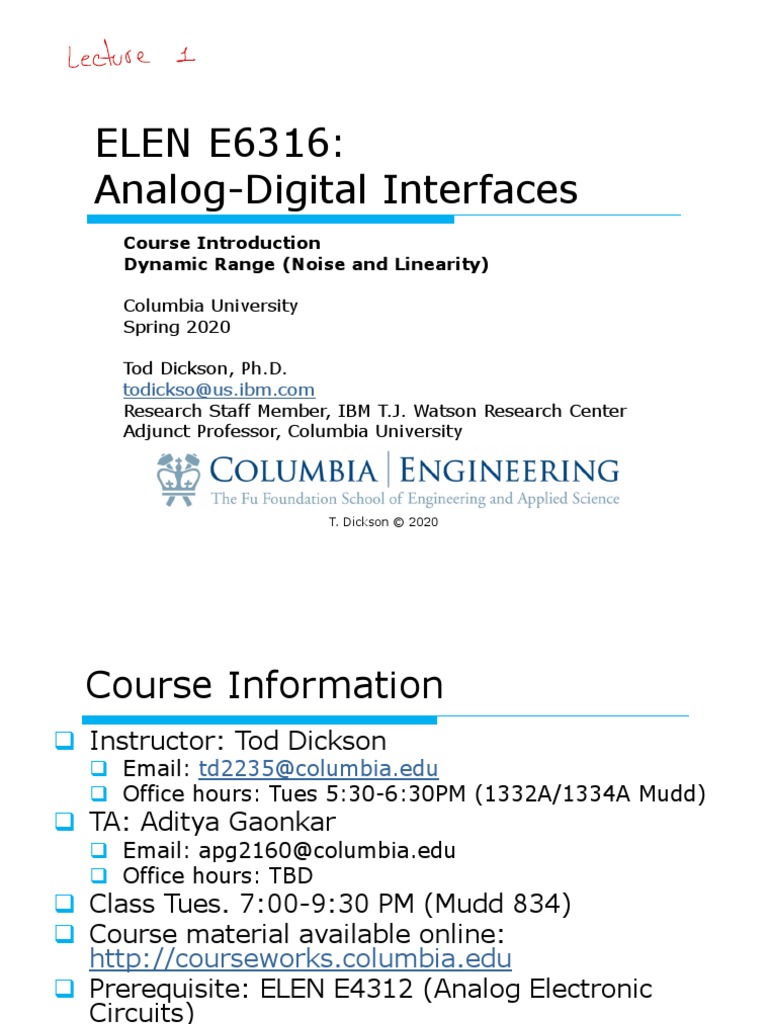 ELEN E6316: Analog-Digital Interfaces: Course Introduction Dynamic ...