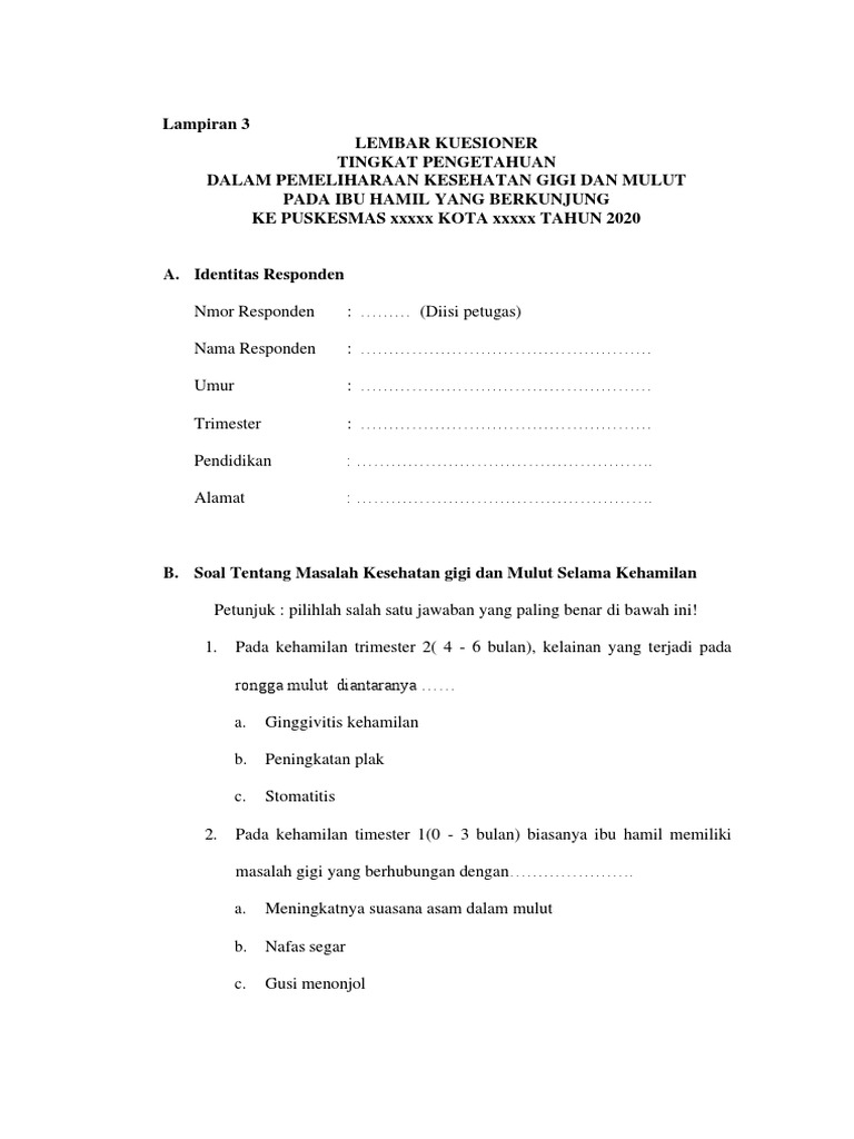 Kuesioner Ibu Hamil | PDF