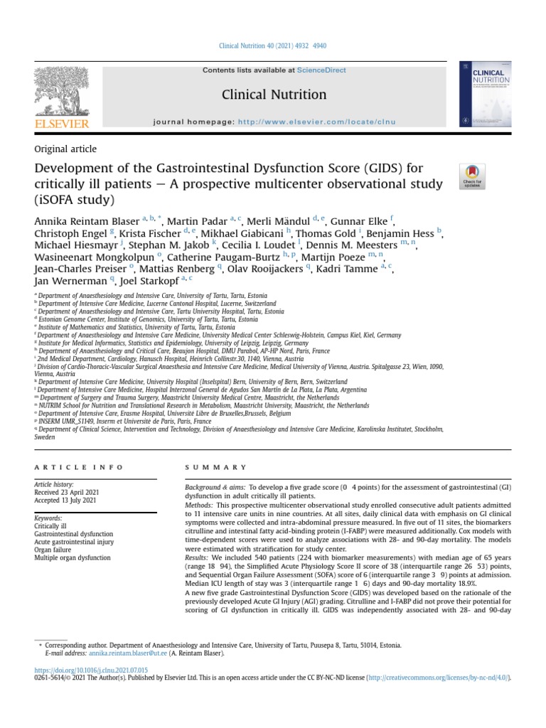 Development of The Gastrointestinal Dysfunction Score (GIDS) | PDF ...