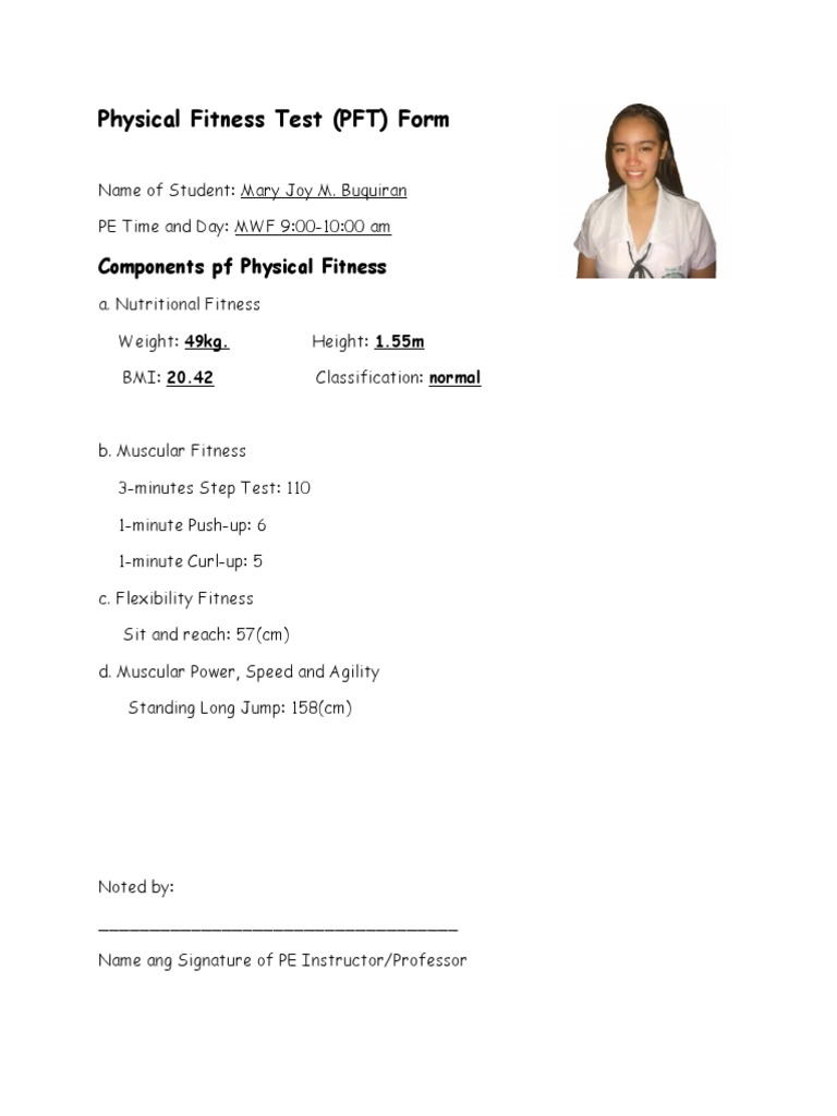 Physical Fitness Test (PFT) Form | PDF