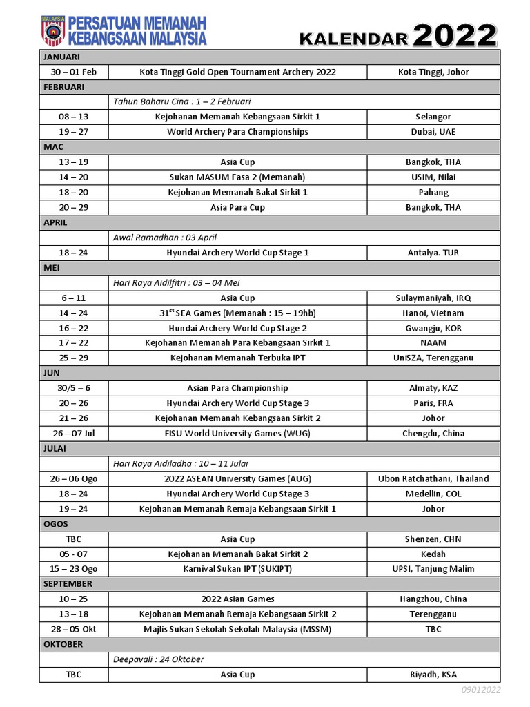 KALENDAR NAAM 2022 - Rasmi 1 3 | PDF
