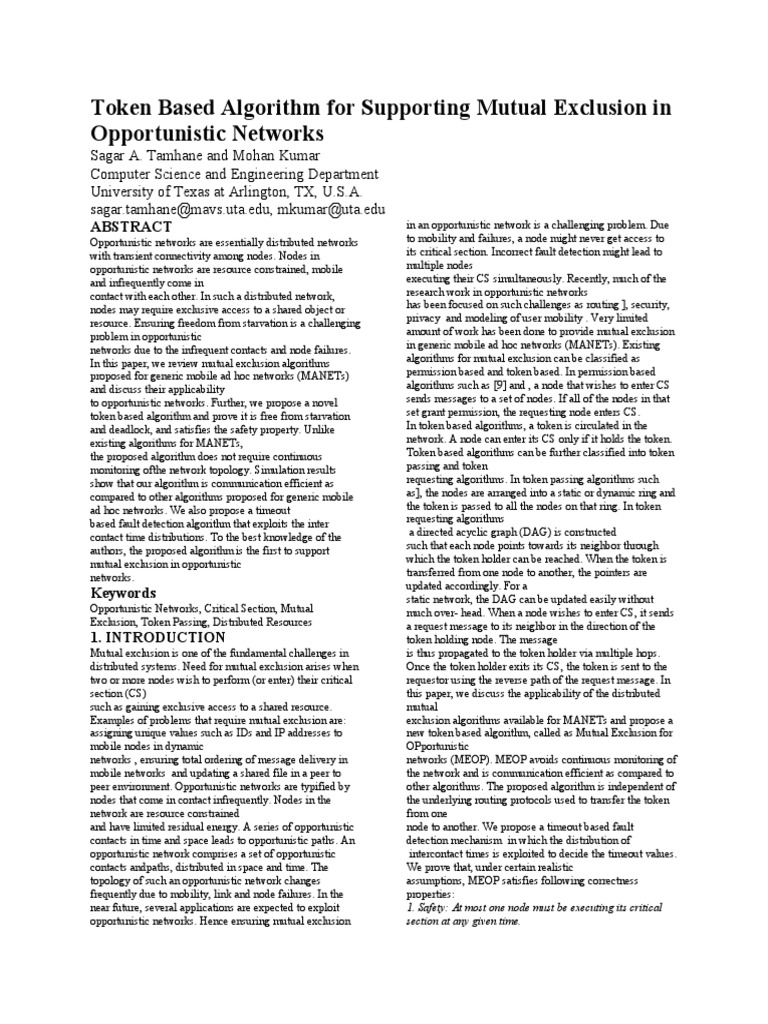 Token Based Algorithm For Supporting Mutual Exclusion in | PDF | Business | Routing