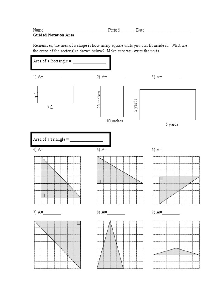 Guided Notes On Area | PDF | Area | Elementary Geometry
