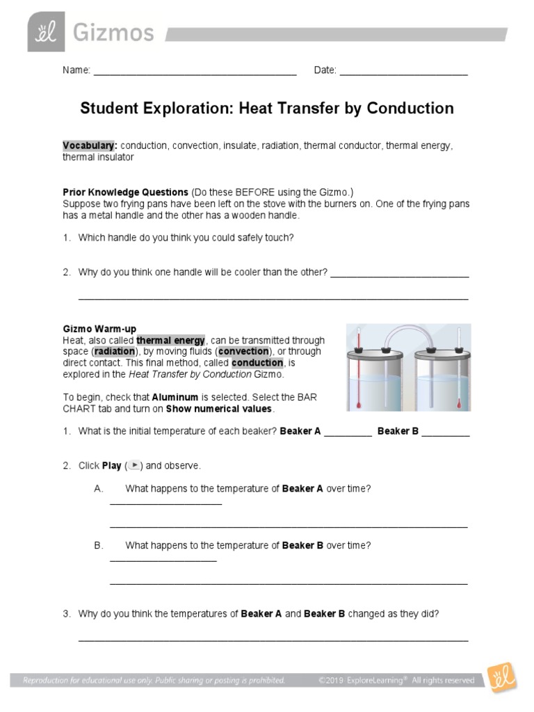 Student Exploration: Heat Transfer by Conduction | Download Free PDF ...