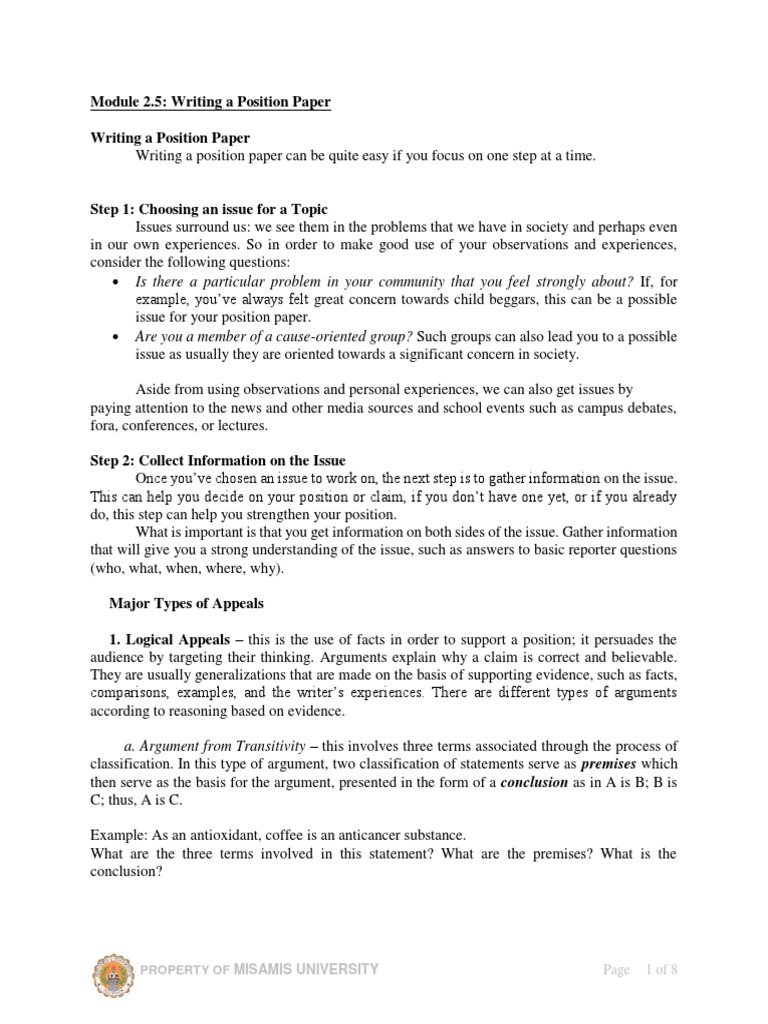 Writing A Position Paper | PDF | Argument | Cognition