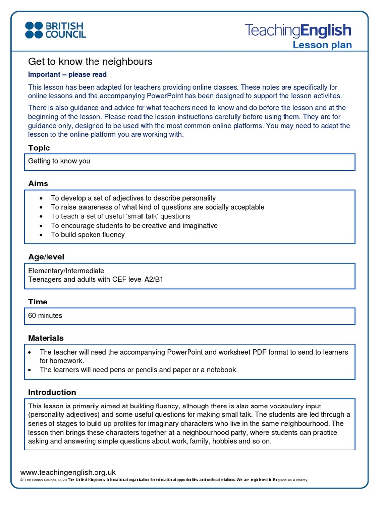 Get To Know The Neighbours: Lesson Plan | PDF | Educational Technology ...