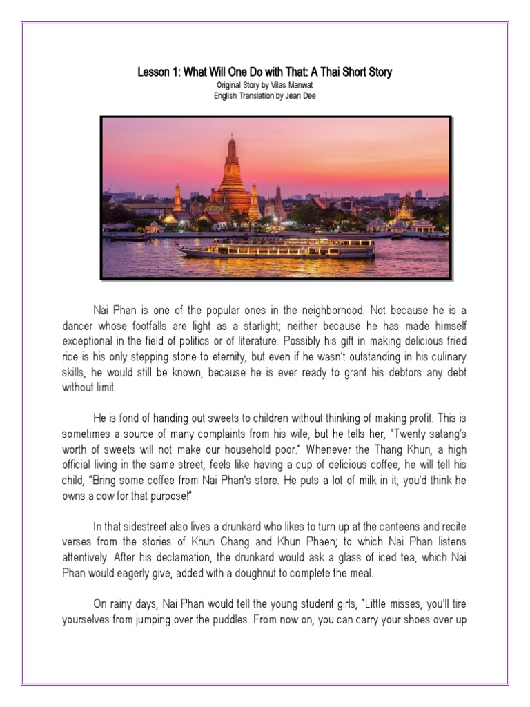 Lesson 1 - What Will One Do With That - A Thai Short Story | PDF