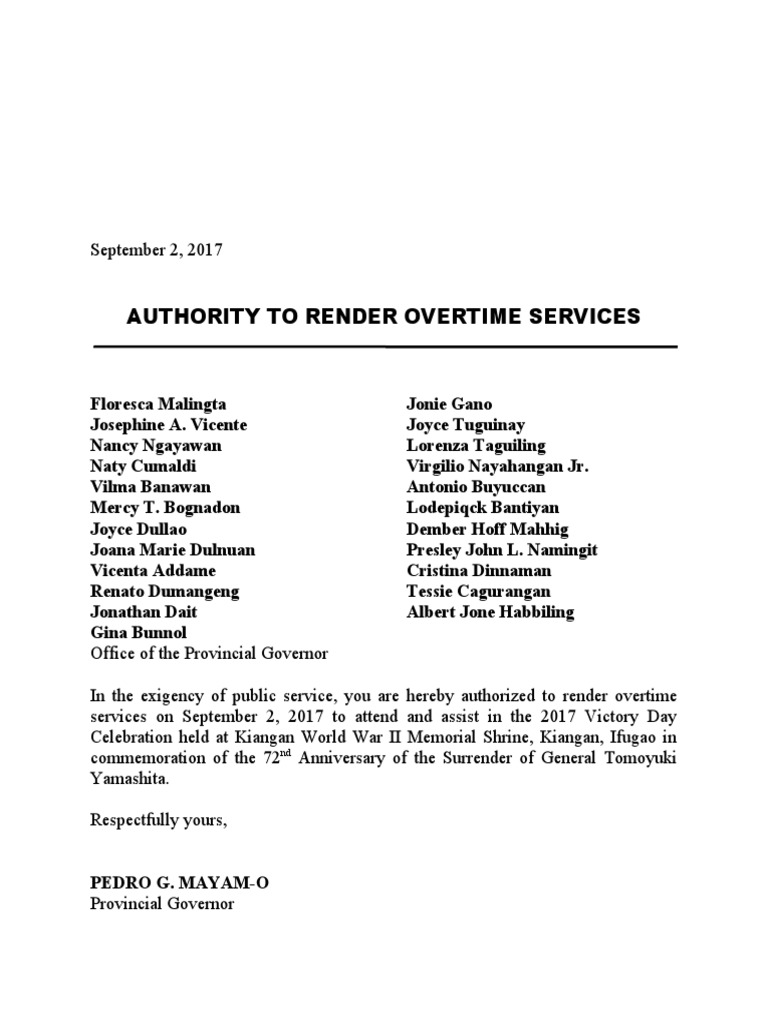 Authority To Render Overtime | PDF