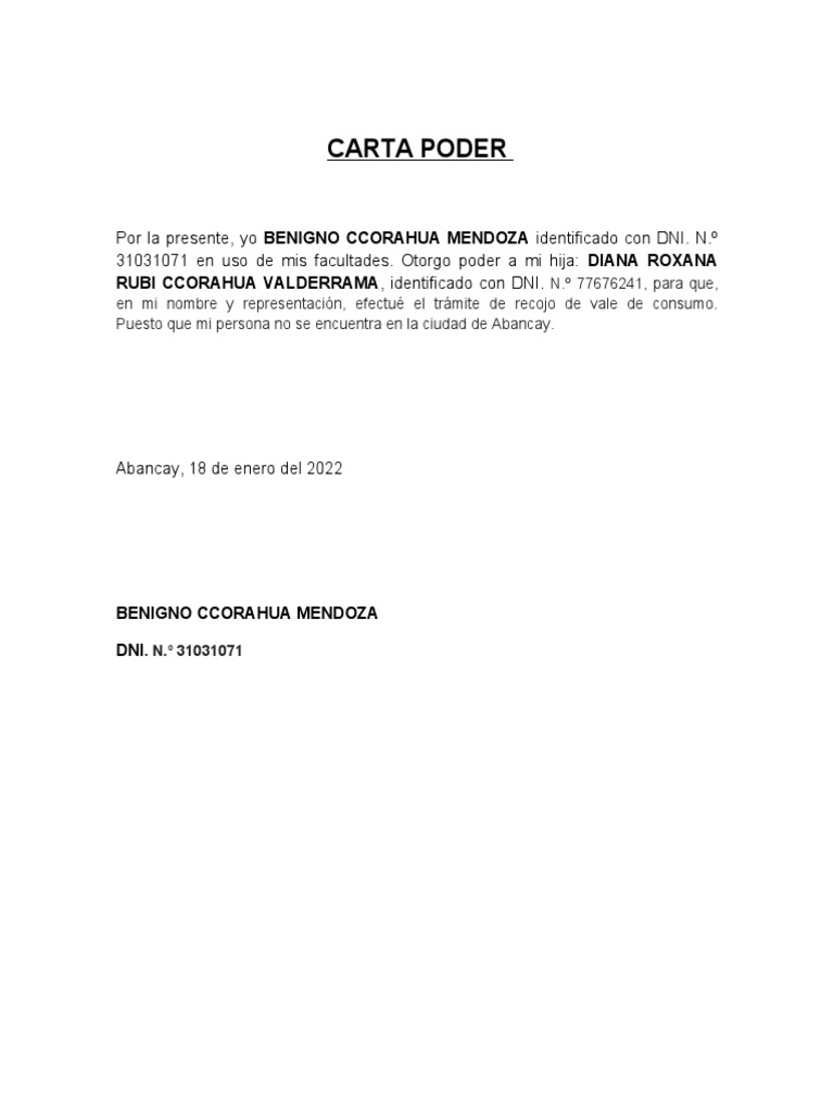 Carta Poder Simple | PDF | Derecho