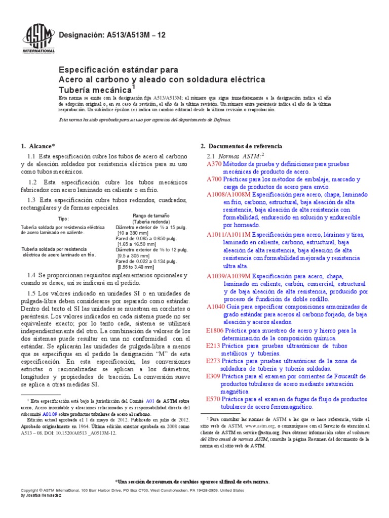 Astm A513 | PDF | Acero | Tubería (transporte de fluidos)