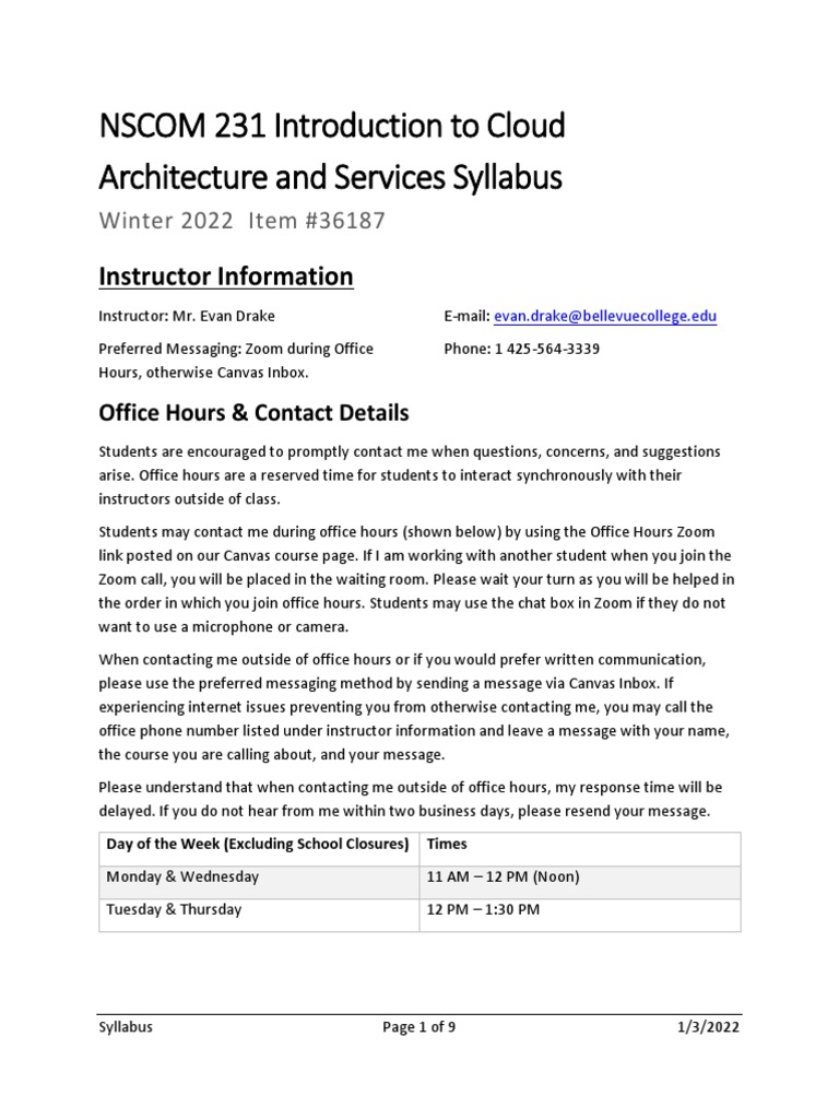 NSCOM 231 Introduction To Cloud Architecture and Services Syllabus ...
