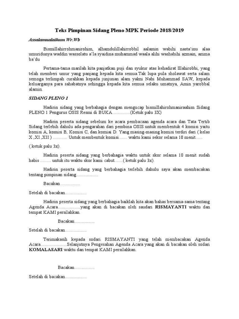 Teks Pimpinan Sidang Pleno Periode 208 | PDF