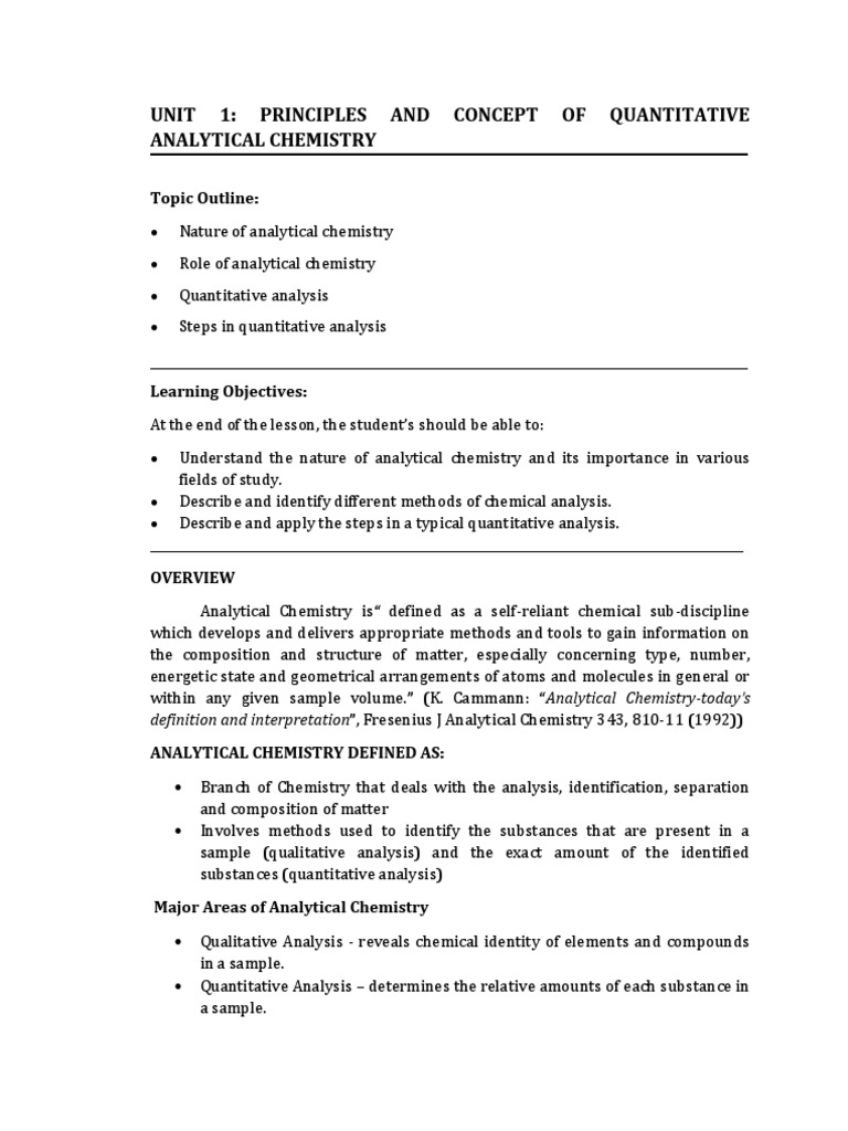 Unit 1: Principles and Concept of Quantitative Analytical Chemistry ...