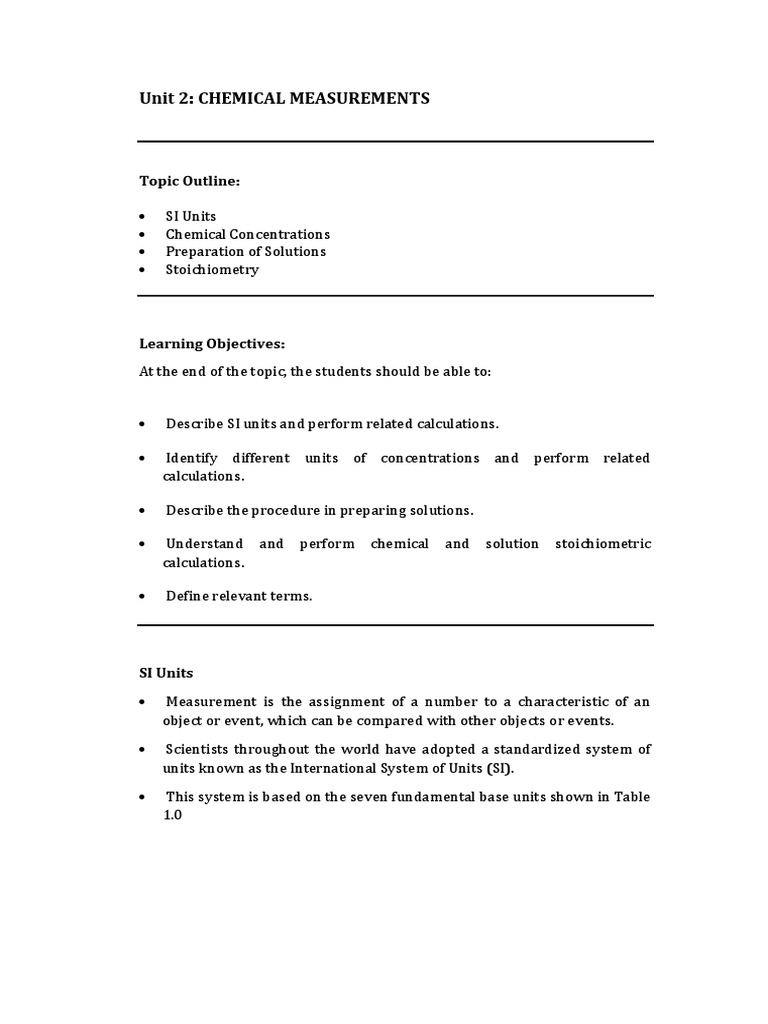 Unit-2 - Chemical Measurements | Download Free PDF | Mole (Unit ...