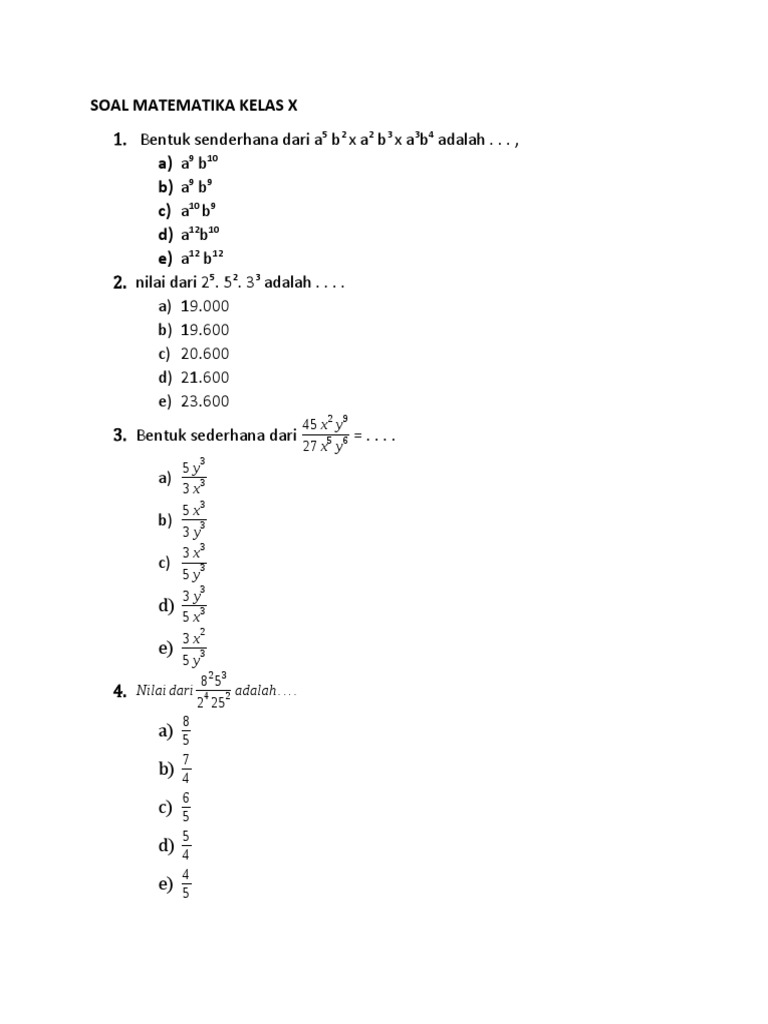 Soal Matematika Kelas X PTS | PDF