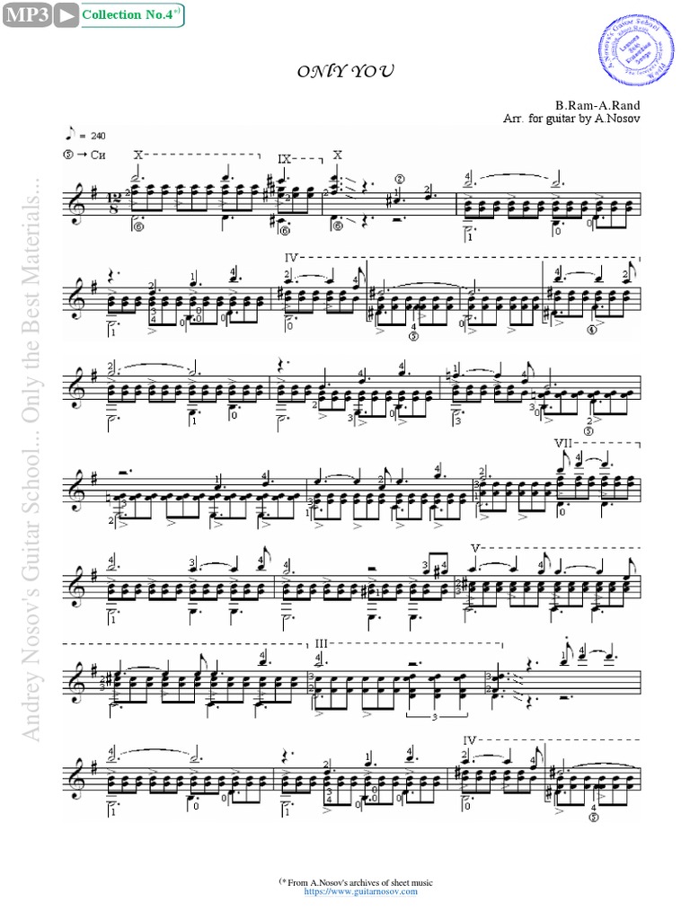 Only You: Arr. For Guitar by A.Nosov | PDF | Sheet Music | Musical ...