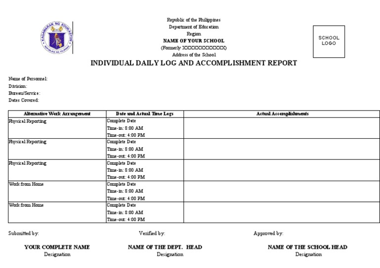 Sample Individual Daily Log and Accomplishment Report (Idlar) | PDF