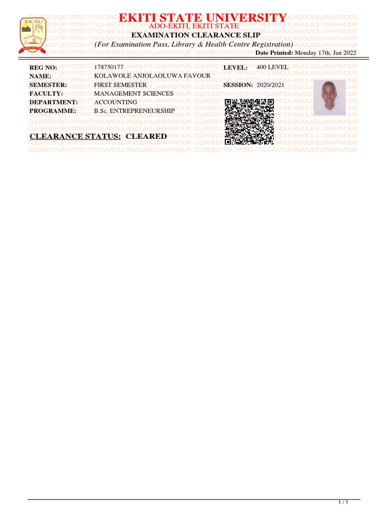 Ekiti State University: Clearance Status: Cleared | PDF | Vocational ...