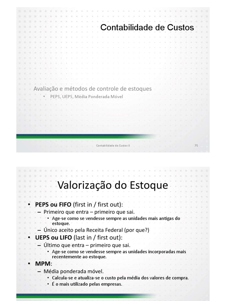 Avaliacao e Metodos de Controle de Estoques Peps Ueps Media Ponderada ...
