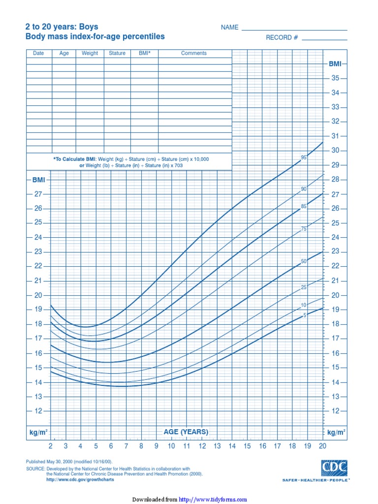2 To 20 Years: Boys Body Mass Index-For-Age Percentiles: Date Age ...