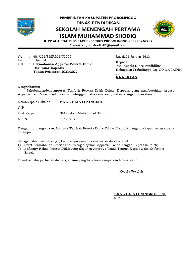 Surat Permohonan Approve Tambah PD 2022 | PDF Surat Permohonan Approve Tambah PD 2022 | PDF