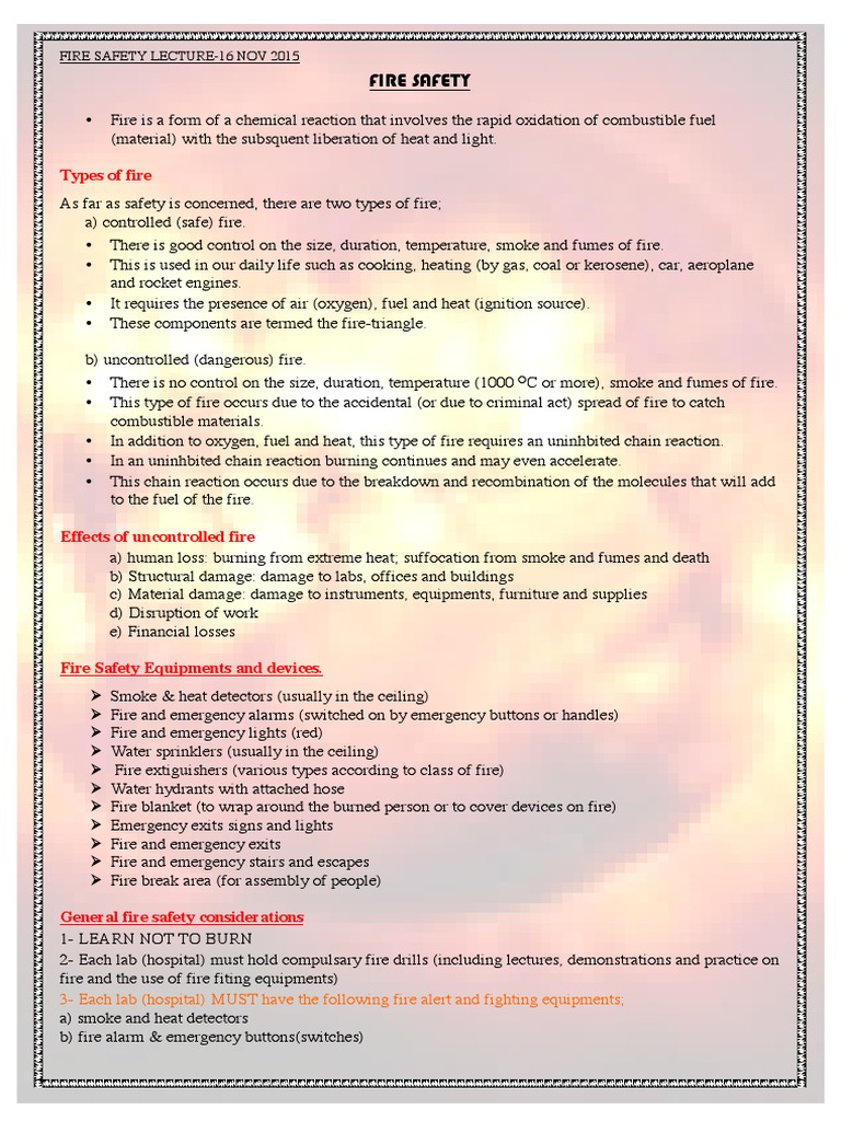 Fire Safety Lecture | PDF | Combustion | Fires