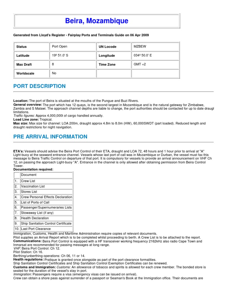 Beira Port Mozambique | PDF | Tide | Port