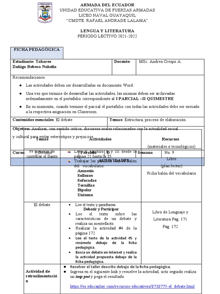 Actividades de Lengua y Debate 10° grado | PDF | Crecimiento personal y ...