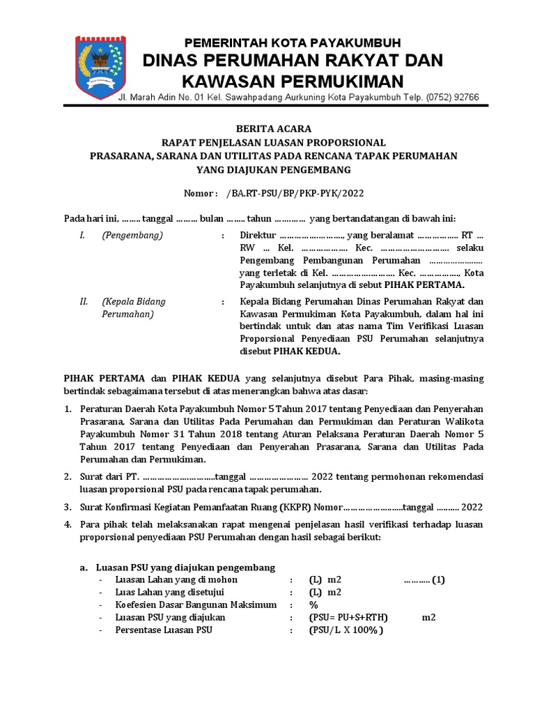 BA Rapat Kesepakatan PSU Perumahan 1 | PDF