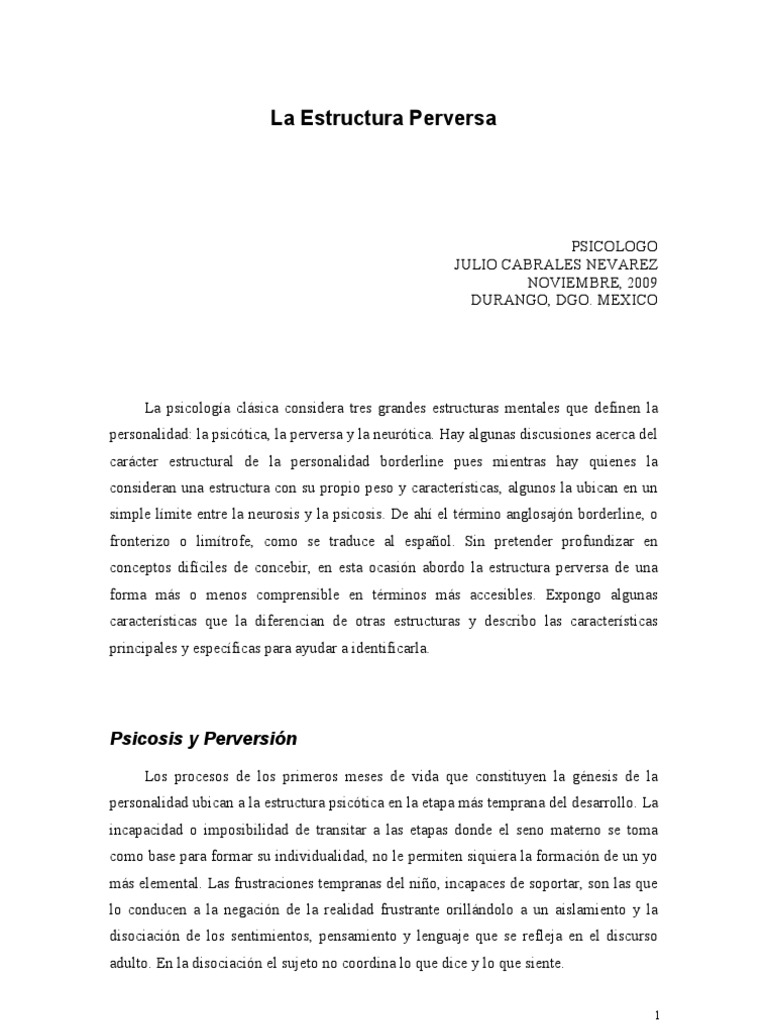 Estructura Perversa de la Personalidad | PDF | Psicosis | Neurosis