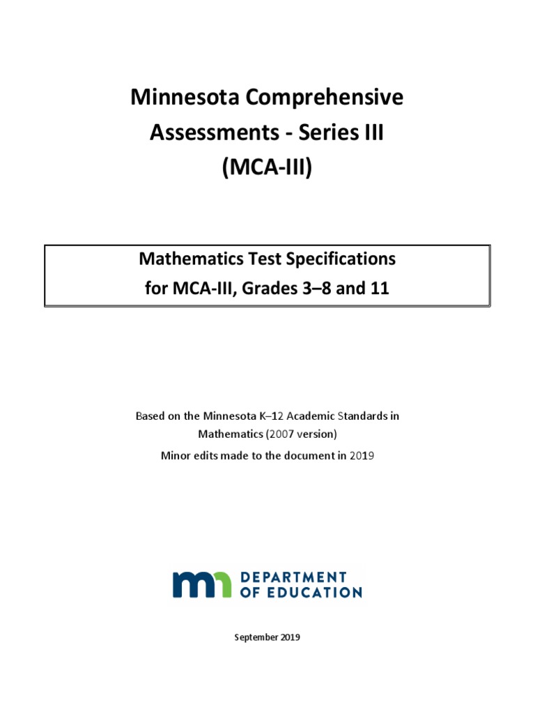 MCA-III Test Specifications Mathematics Grades 3-8 and 11 | PDF ...