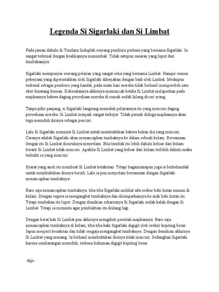 Legenda Si Sigarlaki Dan Si Limbat | PDF