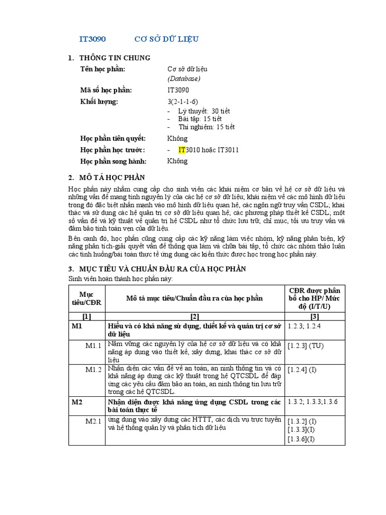IT3090 - CSDL - đề cương | PDF