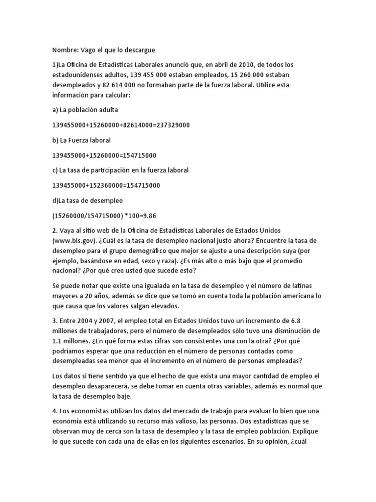 DEBER 4 (Ejercicios Capítulo 28 Libro de Mankiw) | PDF | Desempleo | Ciencias sociales