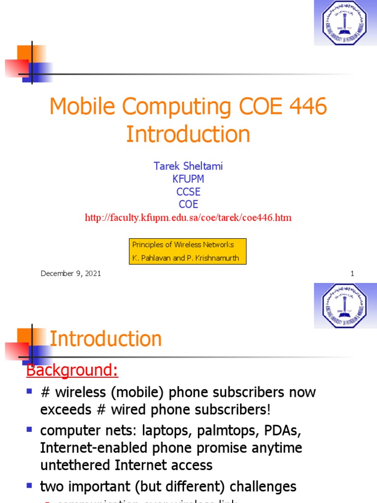 Mobile Computing COE 446: Tarek Sheltami Kfupm Ccse COE | PDF | Cellular Network | Computer Network