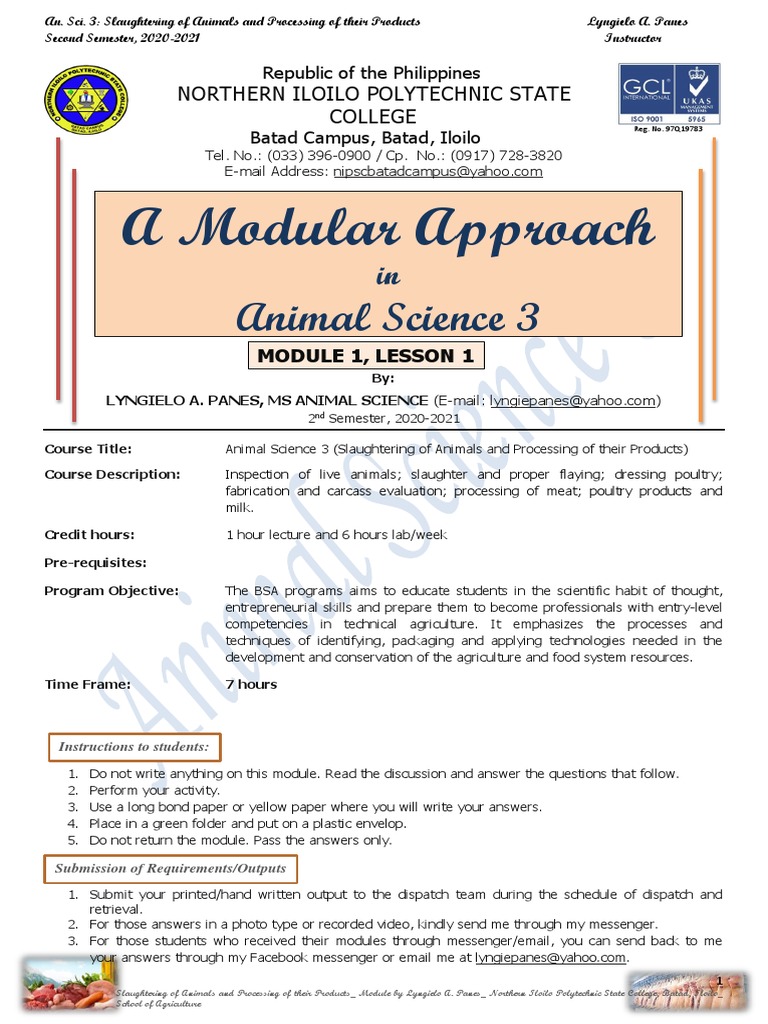 Module 1 Lesson 1 An - Sci.3 | PDF | Meat | Animal Slaughter