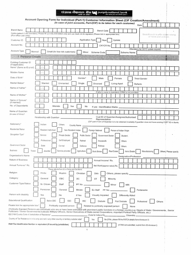 PNB Account Opening Form | PDF