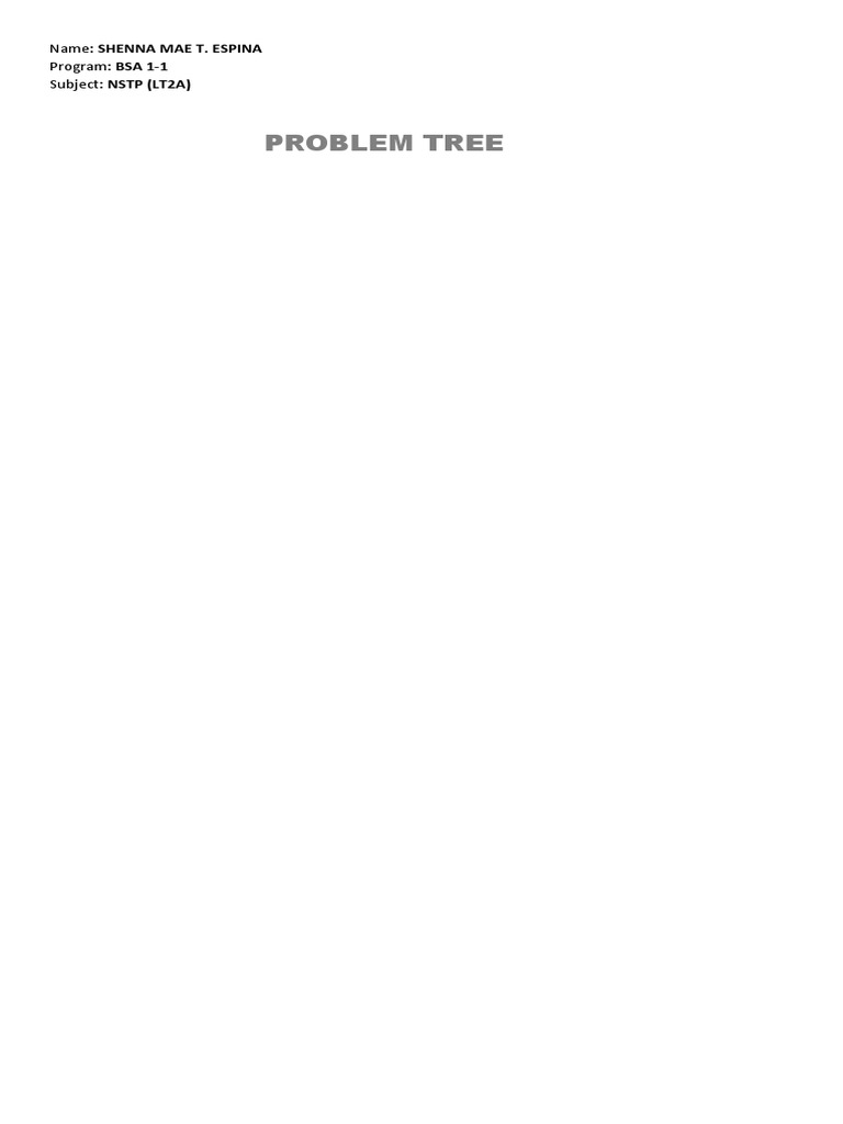 Problem Tree: Name: Shenna Mae T. Espina Program: BSA 1-1 Subject: NSTP ...