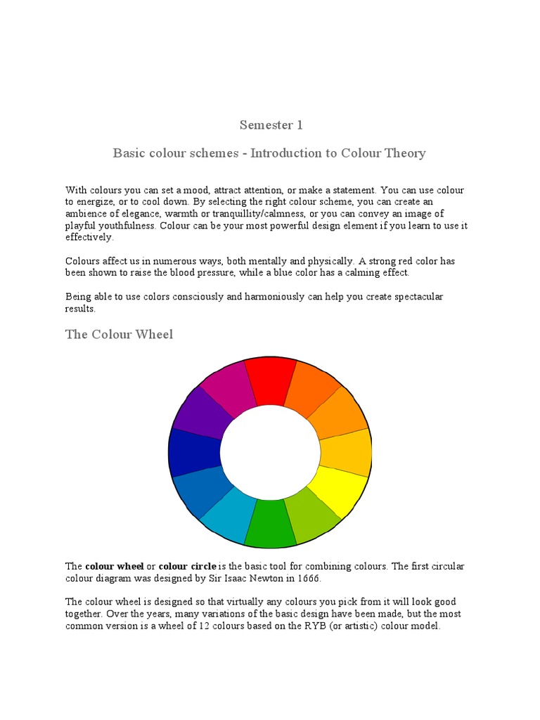 Semester 1 Basic Colour Schemes - Introduction To Colour Theory | PDF ...