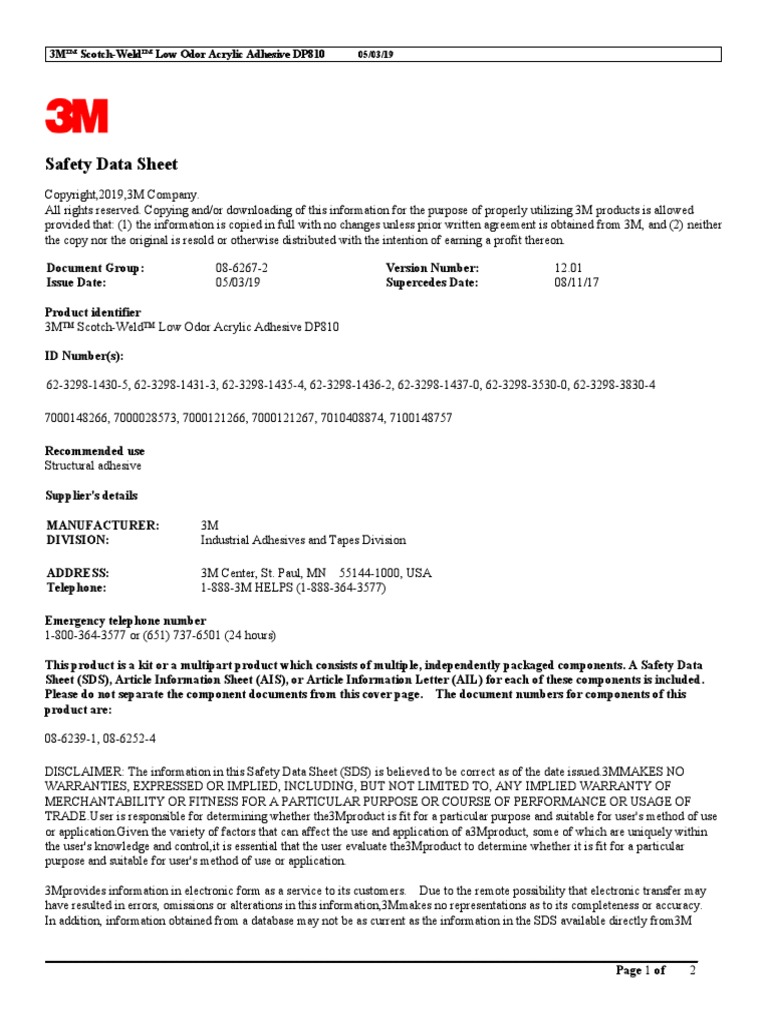 3M DP 810 MSDS | PDF | Hazardous Waste | Personal Protective Equipment