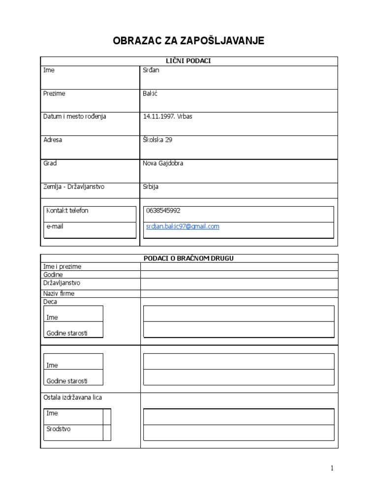 CV Osnovni Format | PDF