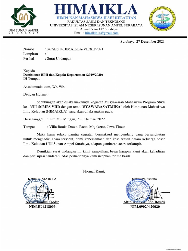 Surat Undangan Demis Himaikla (2019-2020) | PDF